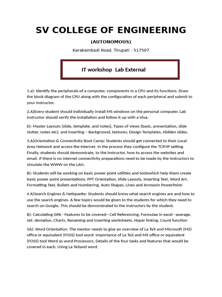 IT Workshop Lab External | PDF
