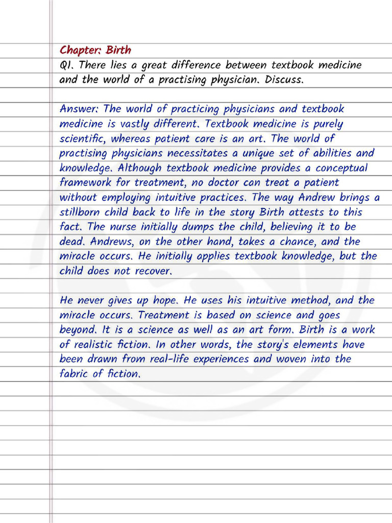 Snapshot - Prose - Birth - Handwritten Notes PDF | PDF