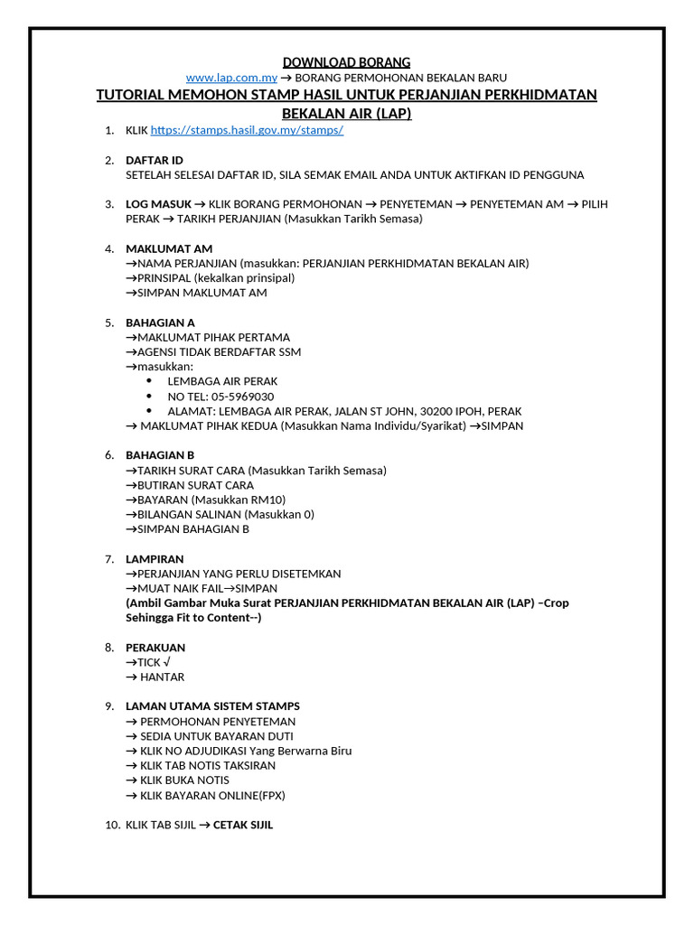 Tutorial Memohon Setem Hasil Untuk Perjanjian Perkihdmatan Beklaan Air ...