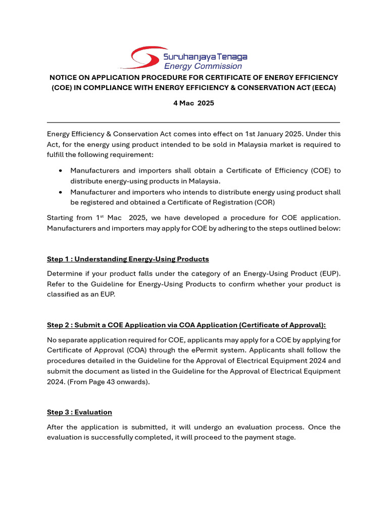 Notice On COE Application Procedure | PDF