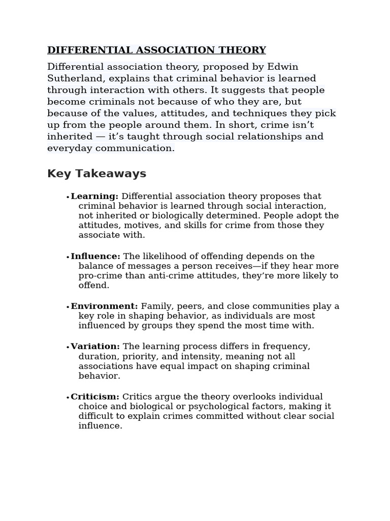 Differential Association Theory | PDF | Deviance (Sociology) | Crimes