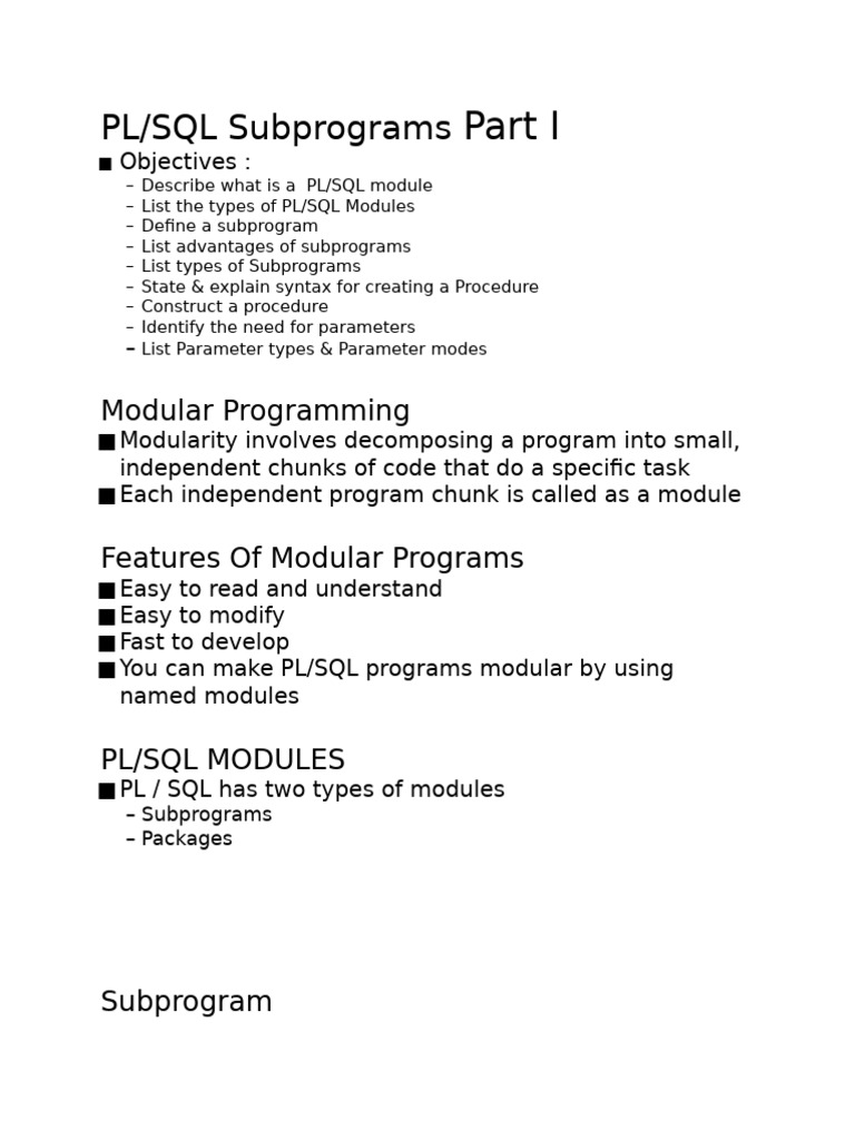 13 Subprograms | PDF | Parameter (Computer Programming) | Pl/Sql