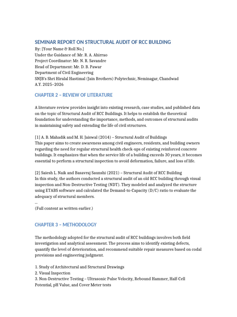 Structural Audit Report of RCC Building | PDF