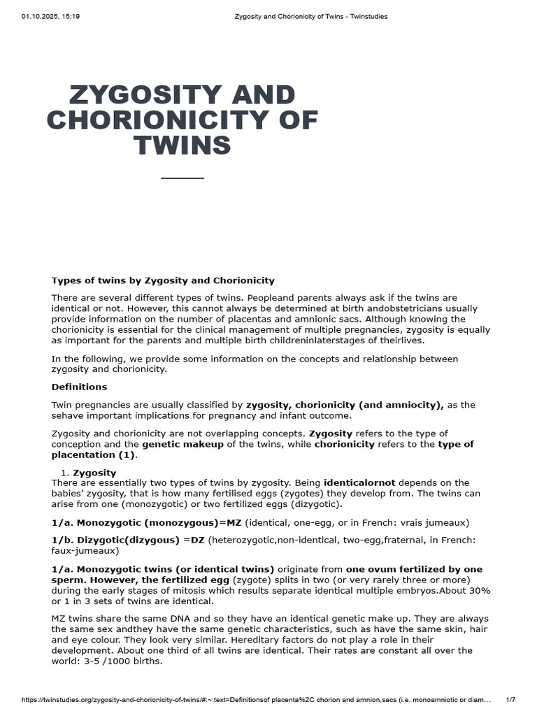 Types of Twins: Zygosity & Chorionicity | PDF | Twin | Multiple Births