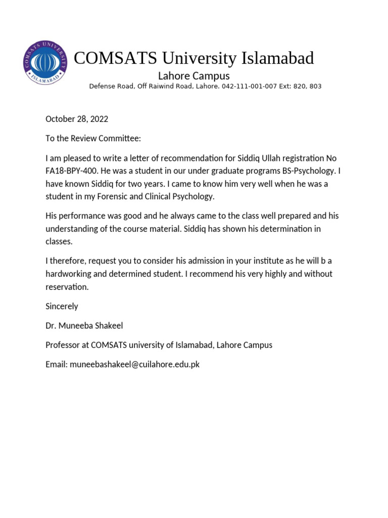 COMSATS University Islamabad: Lahore Campus | PDF