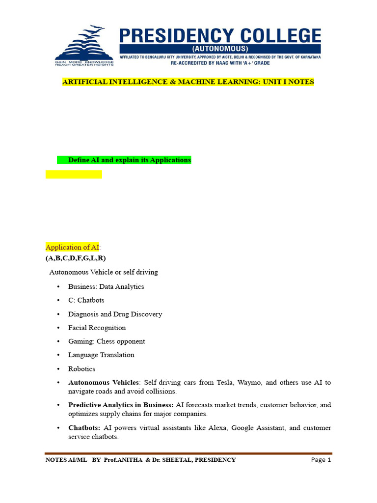 Aiml Notes | PDF | Artificial Intelligence | Intelligence (AI) & Semantics