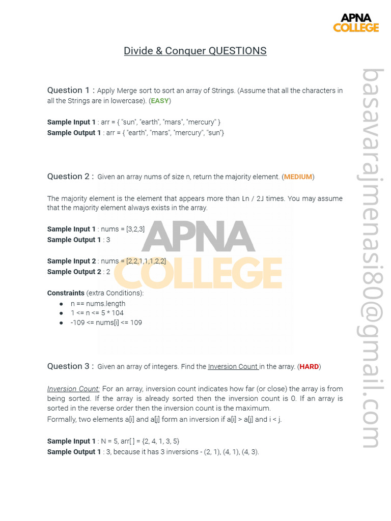 Divide & Conquer Questions | PDF