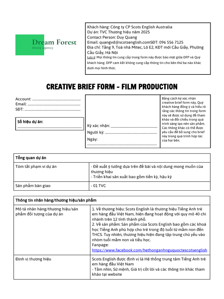 DFP Creative Brief Enquiry Form | PDF