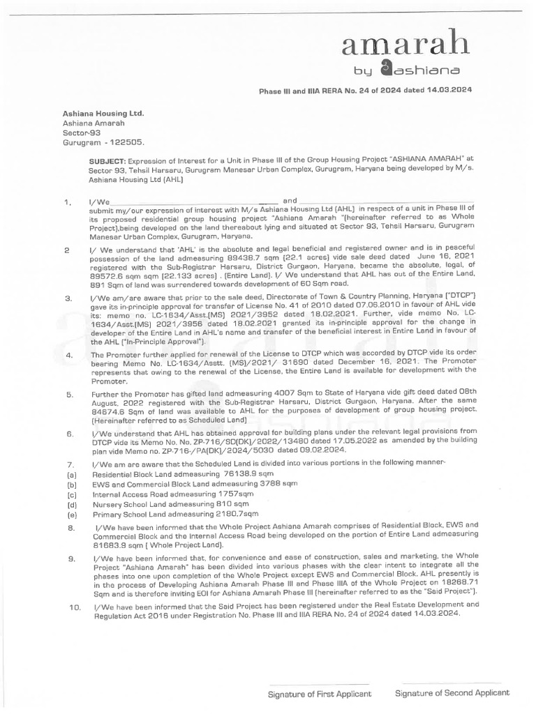EOI Form - Aashiana Phase 3 | PDF