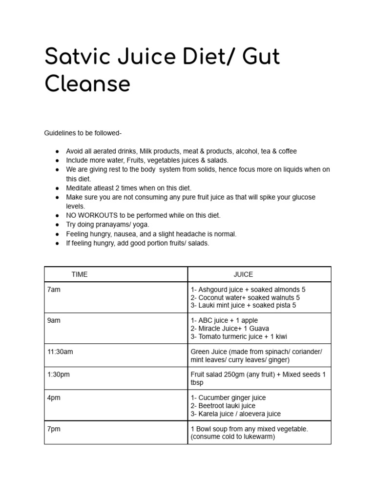 Satvic Juice Diet - Gut Cleanse | PDF