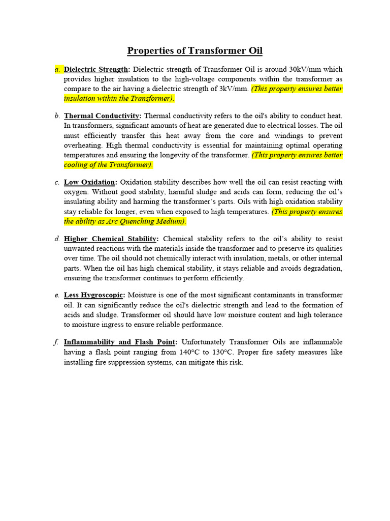Properties of Transformer Oil | PDF