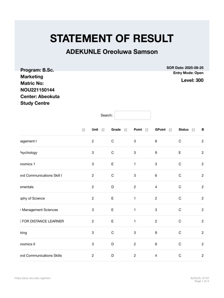 B.Sc. Marketing Statement of Result | PDF | Science | Liberal Arts ...