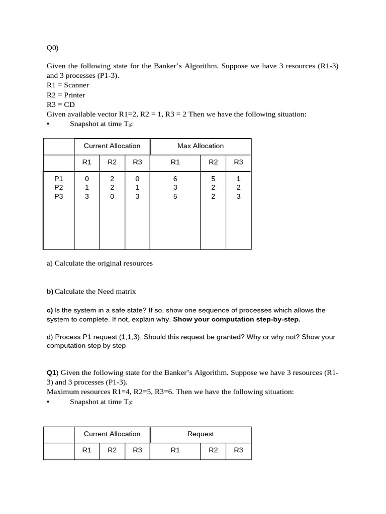 WS3.2-Deadlocks Bankers Algorithm | PDF | Theoretical Computer Science | Mathematical Relations