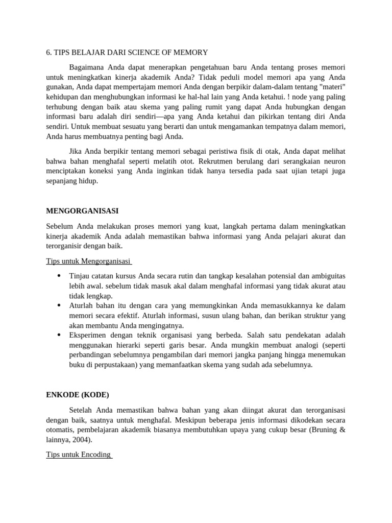 Tips Belajar Dari Science of Memory | PDF