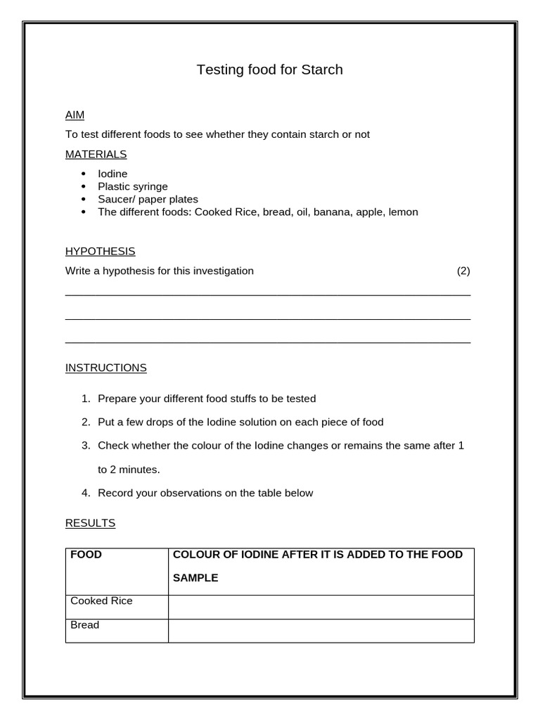 Starch Testing for Class 6 Students | PDF