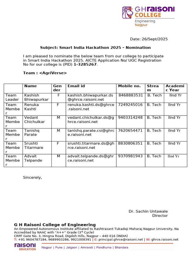 GHRCE Letter Head | PDF