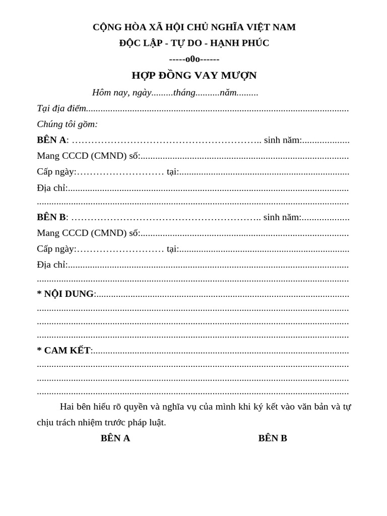 Mau Hop Dong Vay Muon | PDF