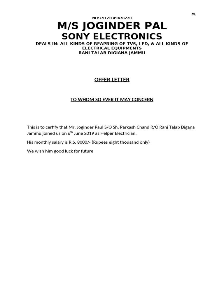 Joginder Offer Letter | PDF