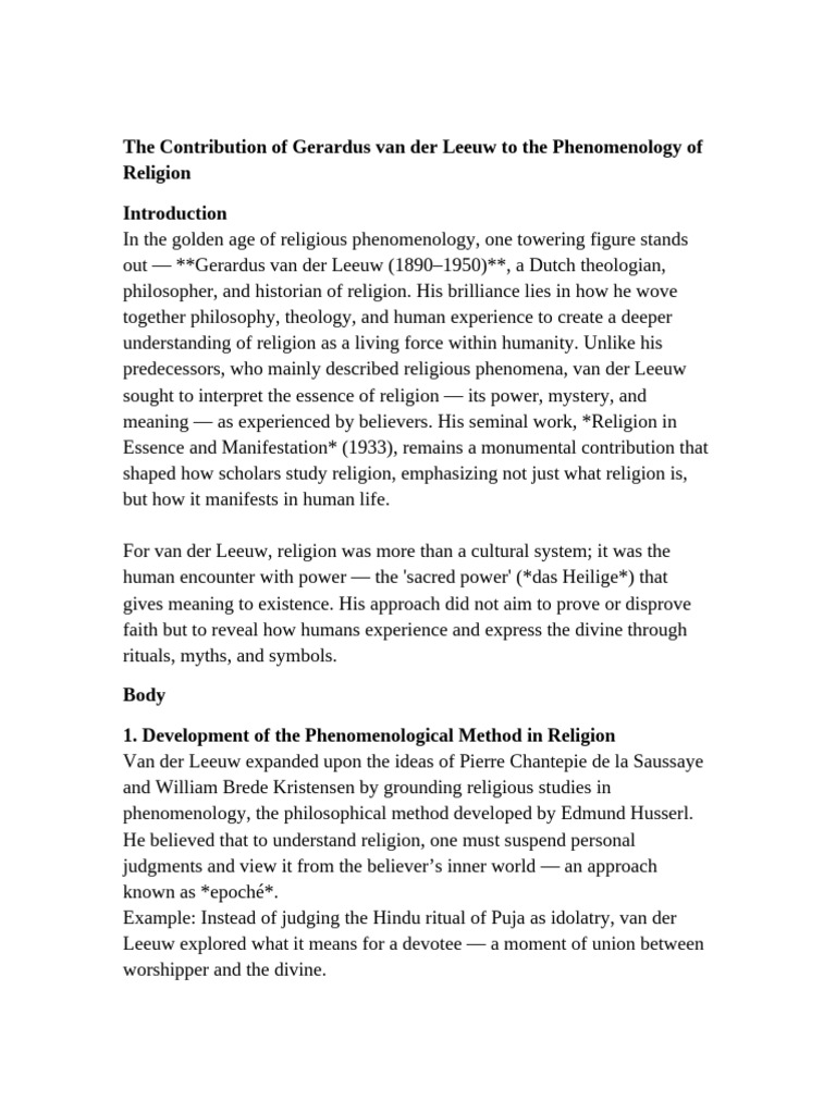 Contribution of Gerardus Van Der Leeuw | PDF | Divinity | Spirituality