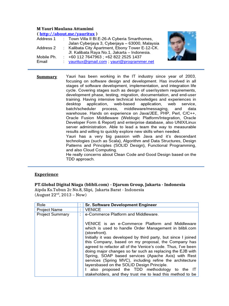 M Yauri Maulana Attamimi - CV | PDF | Java (Programming Language) | My Sql