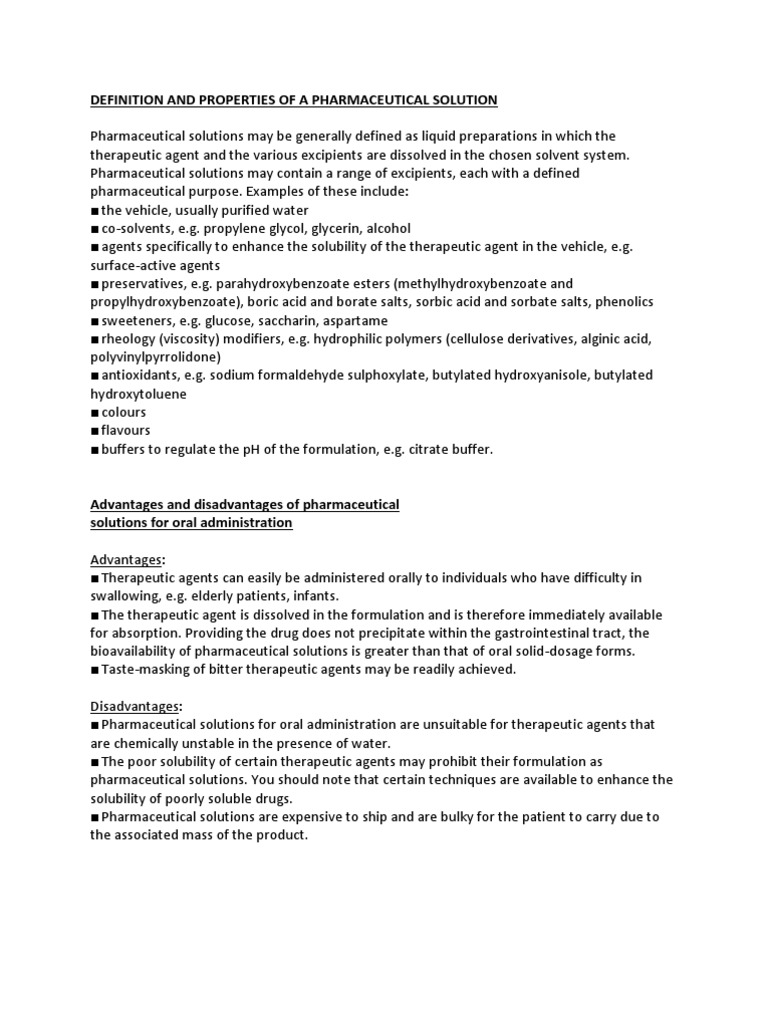 Definition and Properties of A Pharmaceutical Solution | PDF | Sugar ...