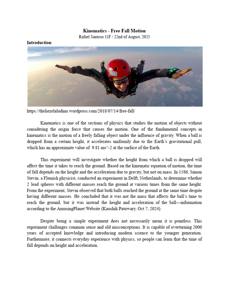 Free Fall Motion: Height vs. Time Analysis | PDF | Experiment | Gravity