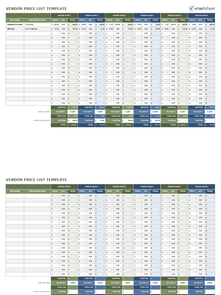 IC Vendor Price List Template | PDF