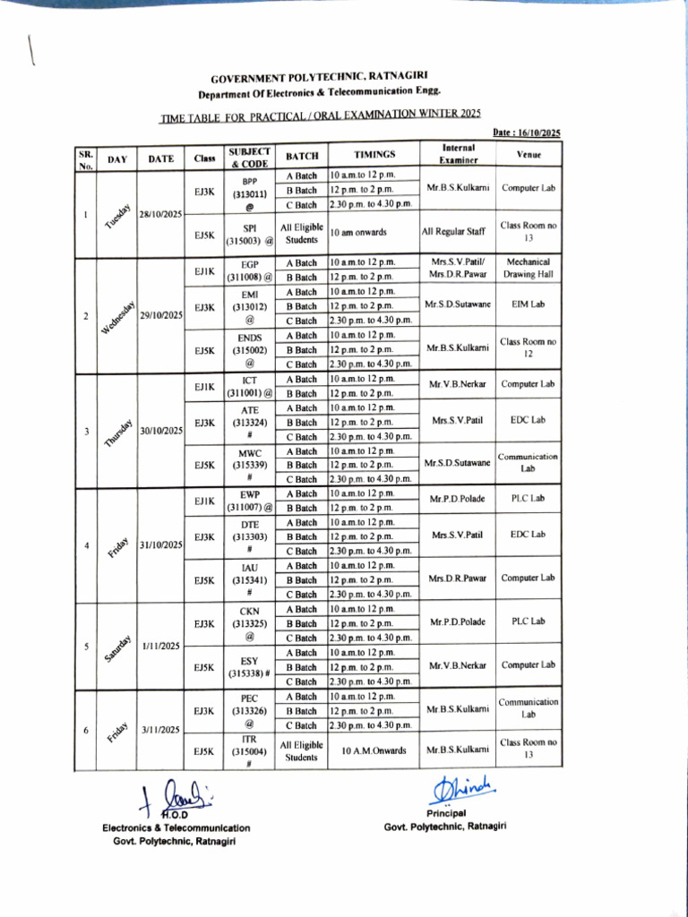 W-25 PR Exam Time Table | PDF
