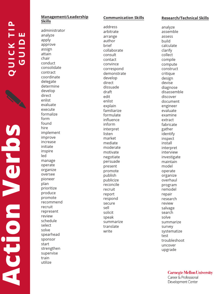Quick Tips Action Verbs 2018 Final | PDF