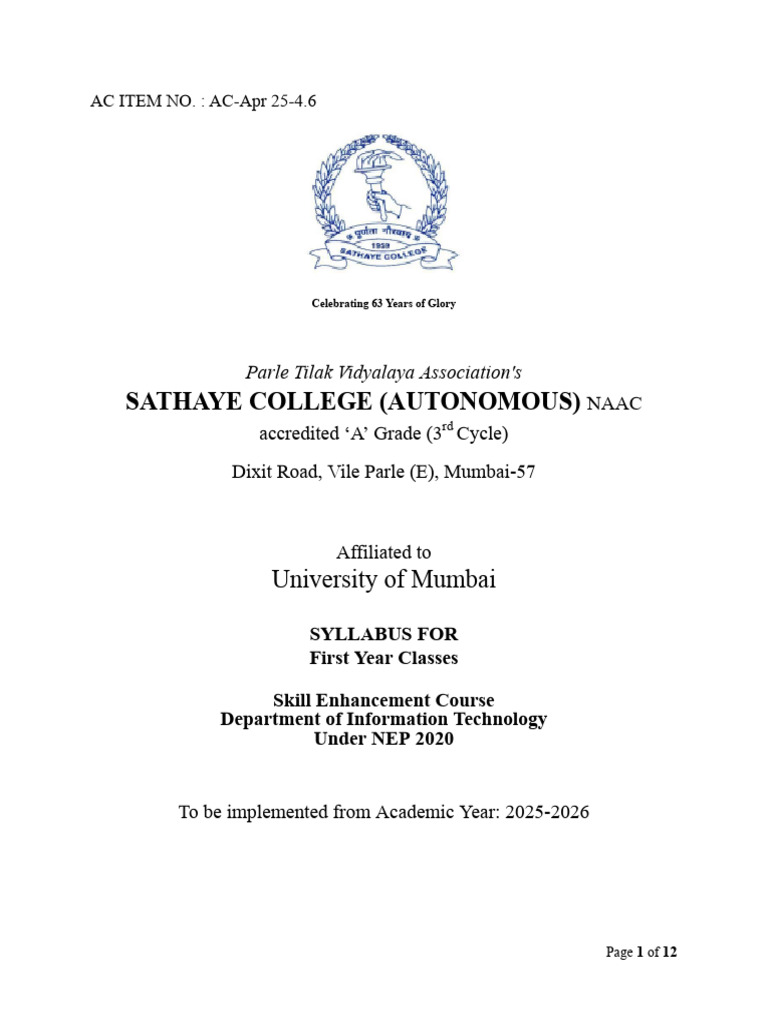 Skill Enhancement Course Syllabus | PDF | Artificial Intelligence ...