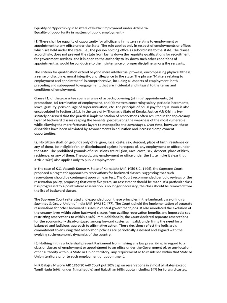 Public Employment Equality Under Article 16 | PDF | Government | Justice
