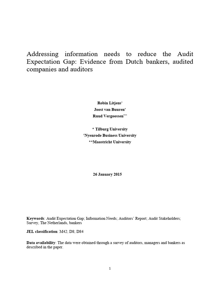 2015 Audit Expectation Gap Litjensetal | PDF | Audit | Auditor's Report
