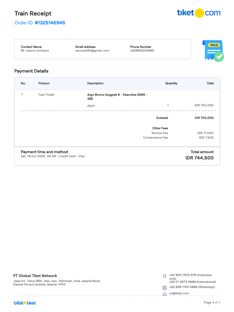 E Receipt Train en 1325146945 | PDF