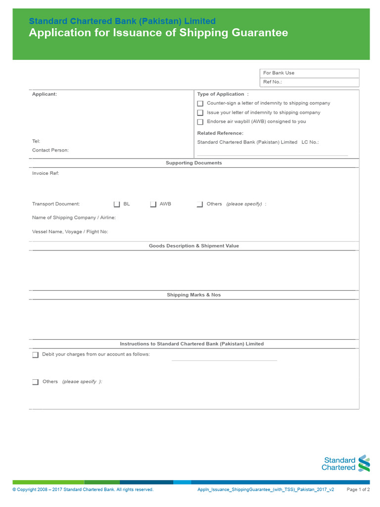 Shipping Guarantee Application Form | PDF