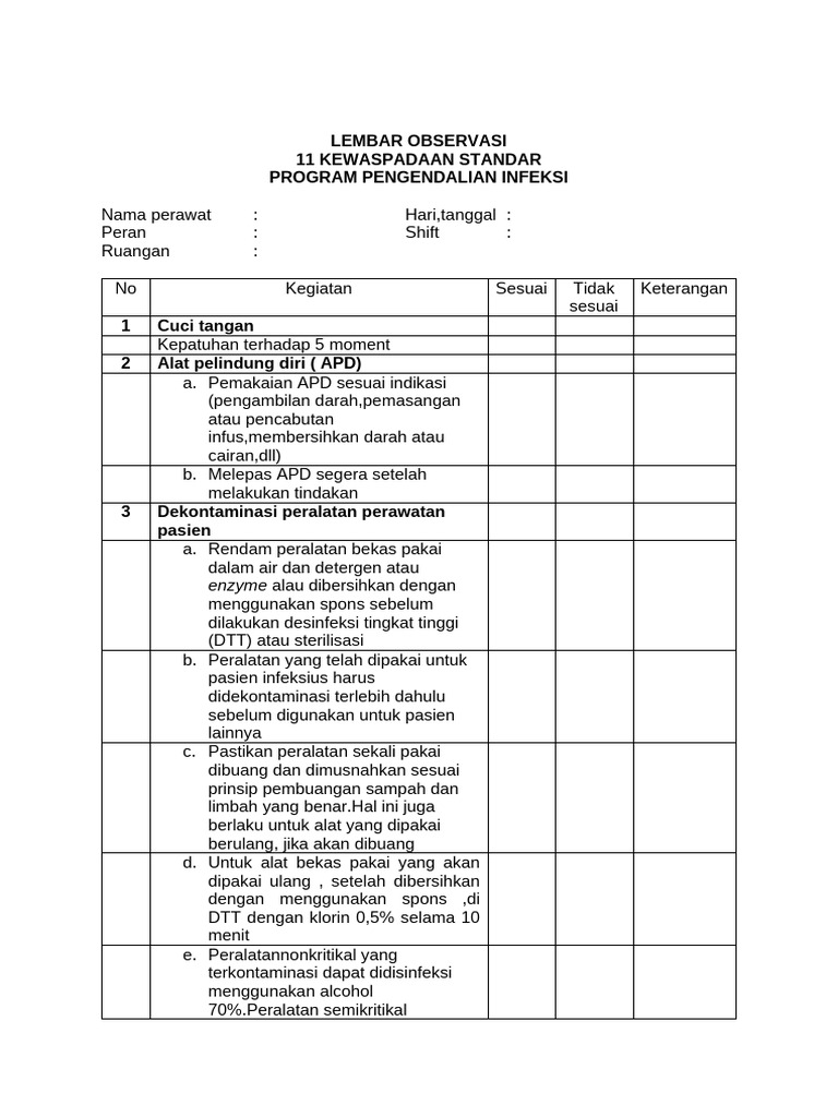 Panduan Observasi Pengendalian Infeksi | PDF