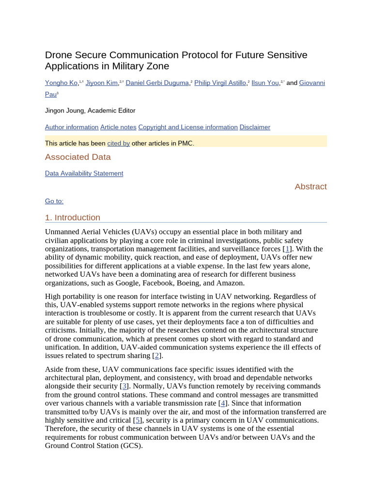 Drone Secure Communication Protocol For Future Sensitive Applications in Military Zone | PDF ...