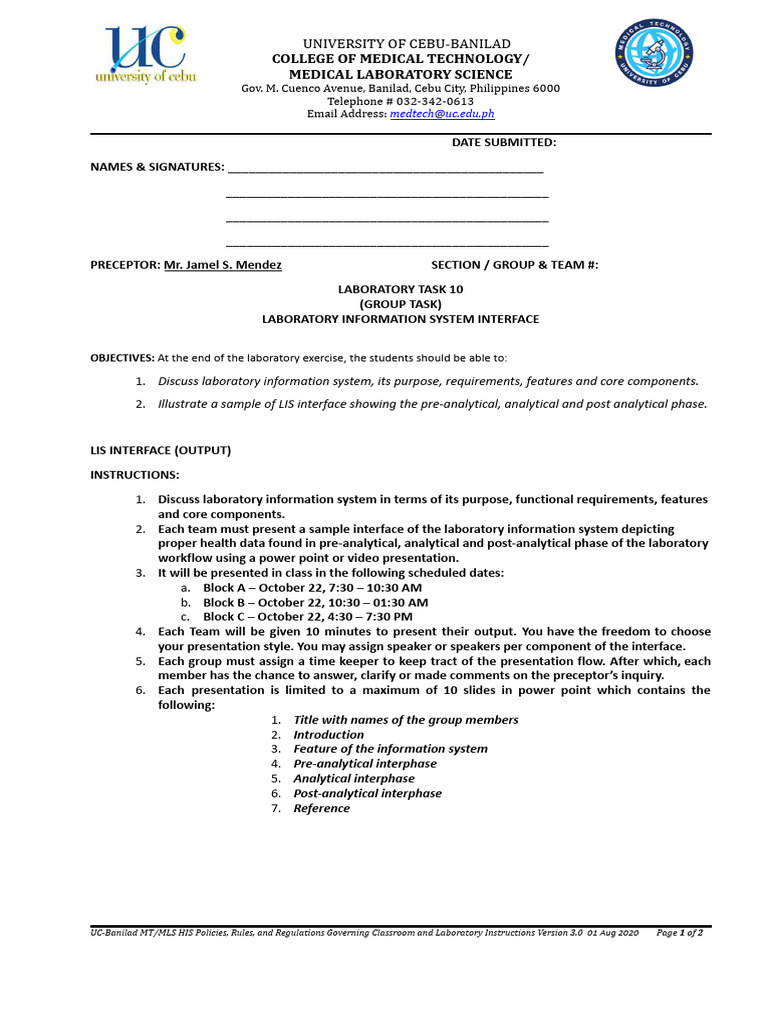 Laboratory Information System Interface Task | PDF