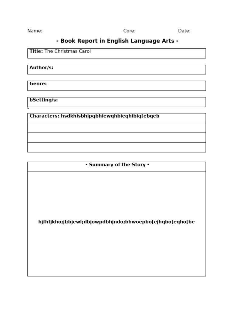 (Template) Book Report Document in ELA | PDF