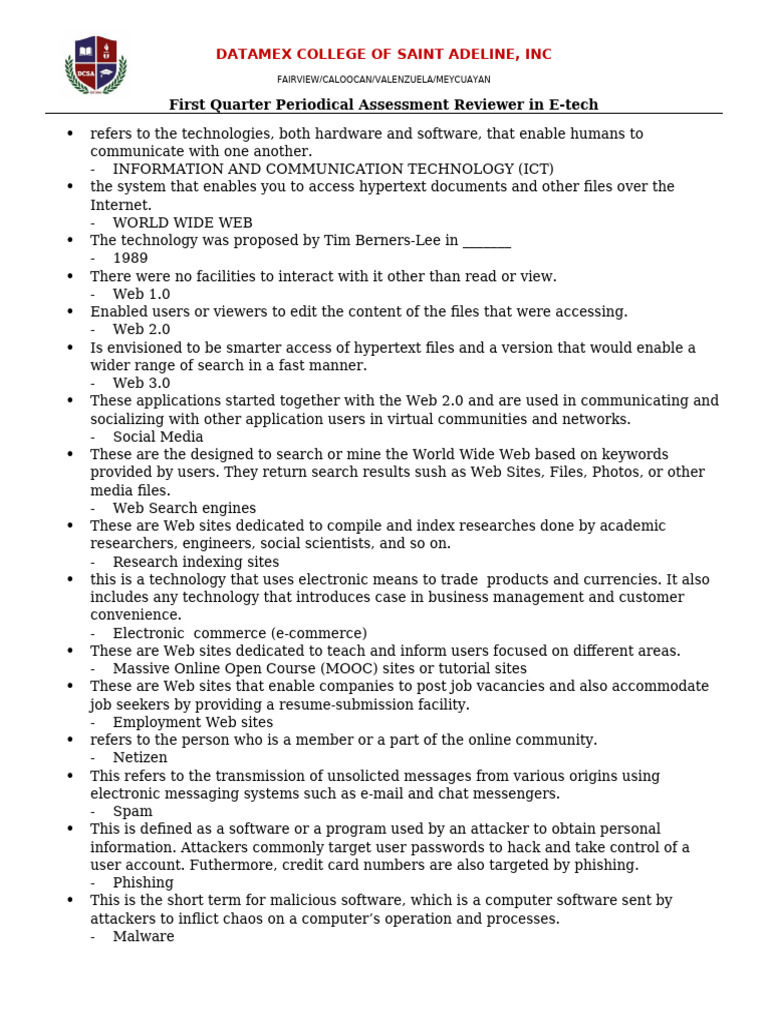 E-tech Periodical Assessment Guide | PDF | World Wide Web | Internet & Web