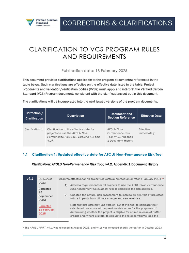 Clarification To Verra Program Rules and Requirements AFOLU NPRT v4 | PDF