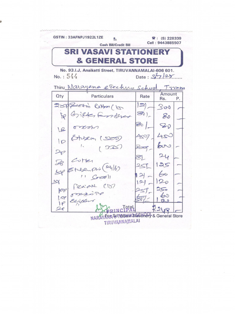 Vasavi Stationary Bill - Echamps and Ekidz Budget | PDF