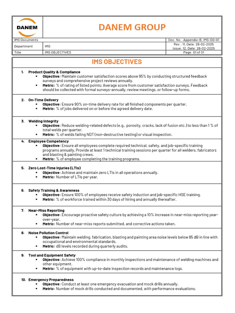Appendix B IMS Objectives Rev.11 Issue.12 IssueDt.26Feb2025 | PDF ...