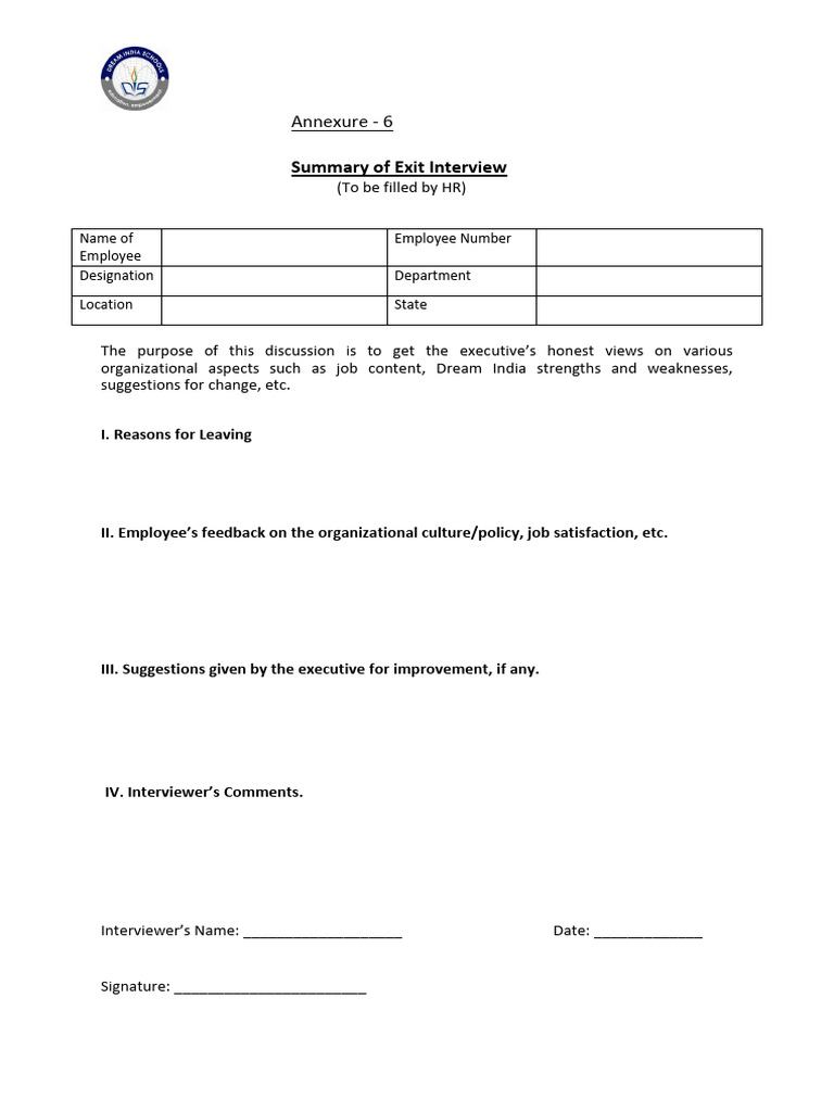 Exit Interview Summary Template | PDF