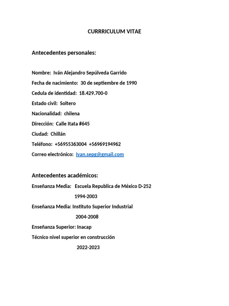 Currriculum Vitae Ivan Sepulveda (1) - 1 | PDF