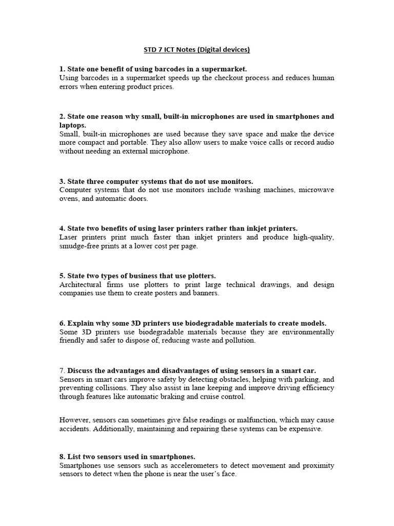 ICT Notes on Digital Devices and Sensors | PDF
