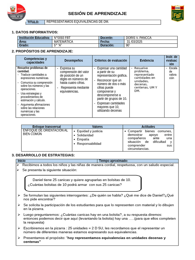 Sesion Mate 01 - Equivalencias de Dm. | PDF | Aprendizaje | Dinero