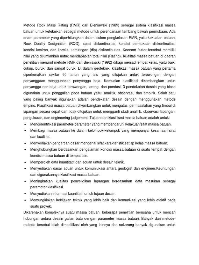 Metode Rock Mass Rating | PDF