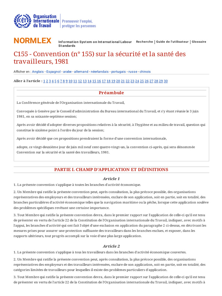 Convention C155 sur la sécurité au travail | PDF | Sécurité | Risque