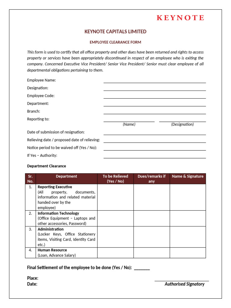 Employee Clearance Form | PDF