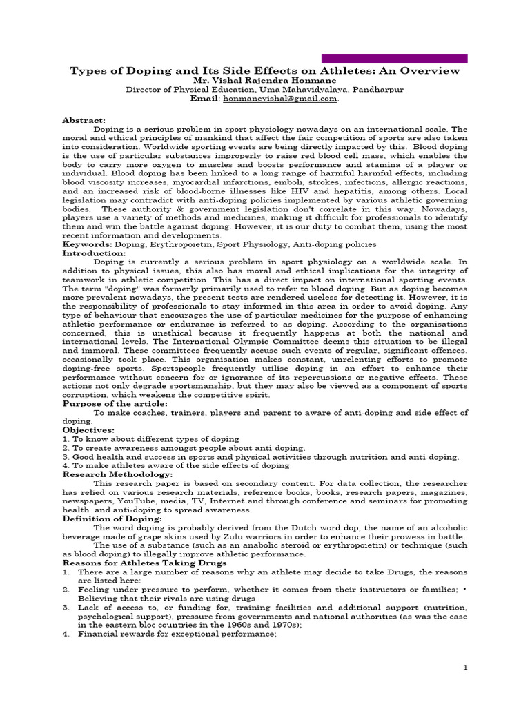 Types of Doping and Its Side Effects On Athletes: An Overview | PDF ...